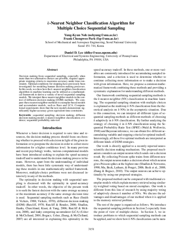 (PDF) k-Nearest Neighbor Classification Algorithm for Multiple Choice Sequential Sampling | Yung ...
