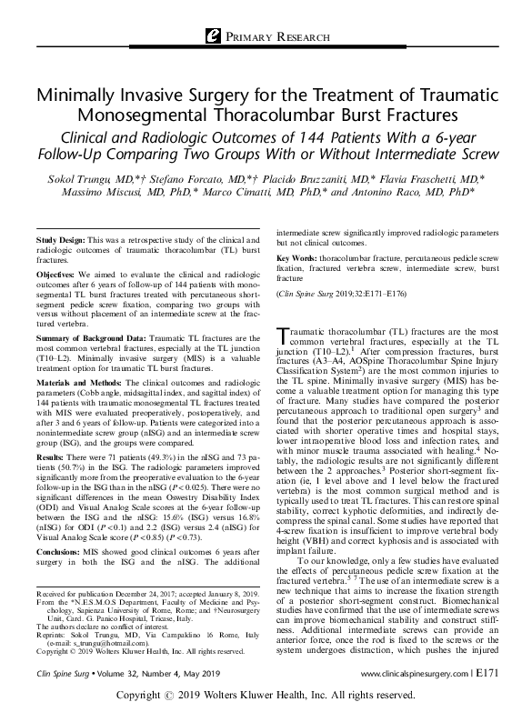 (PDF) Minimally Invasive Surgery for the Treatment of Traumatic ...