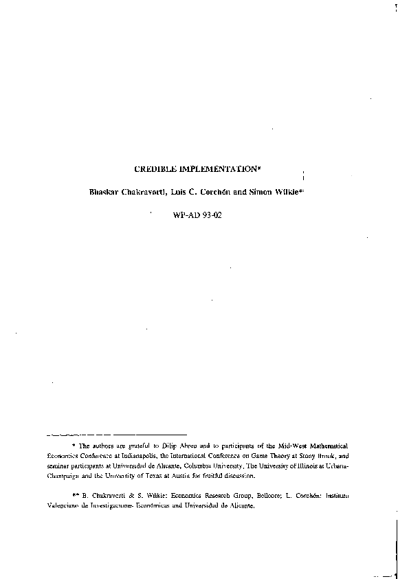 (PDF) Credible implementation | Luis C . Corchón - Academia.edu