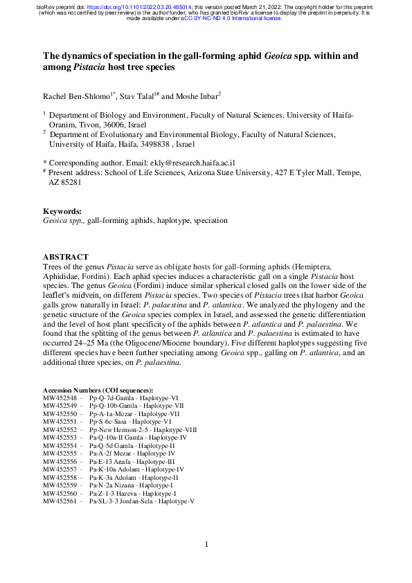 (PDF) The dynamics and the timeline of speciation in the gall-forming ...