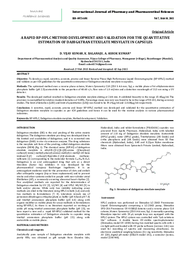 (PDF) A RAPID RP-HPLC METHOD DEVELOPMENT AND VALIDATION FOR THE QUANTITATIVE ESTIMATION OF ...