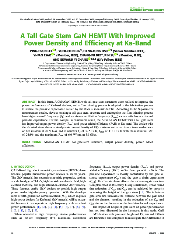 (PDF) A Tall Gate Stem GaN HEMT With Improved Power Density and ...