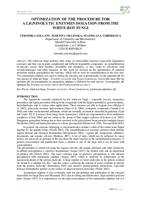 (PDF) Optimization of the Procedure for a Ligninolytic Enzymes ...