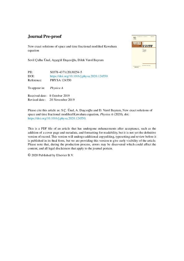Pdf New Exact Solutions Of Space And Time Fractional Modified Kawahara Equation