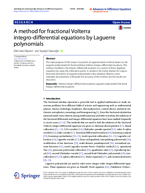 Pdf A Method For Fractional Volterra Integro Differential Equations