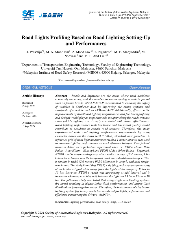 (PDF) Road Lights Profiling Based on Road Lighting Setting-Up and ...