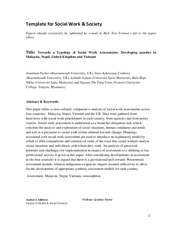 (PDF) Towards a Typology of Social Work Assessments: Developing ...