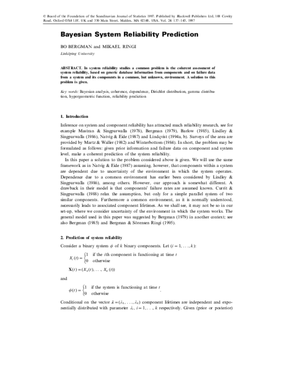 (PDF) Bayesian System Reliability Prediction