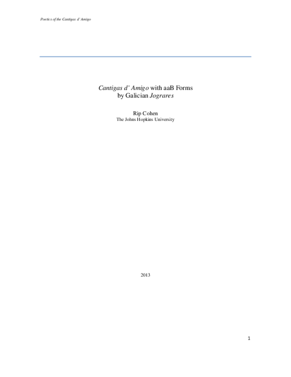 (PDF) Cantigas d'Amigo with aaB forms by Galician Jograres (2013)