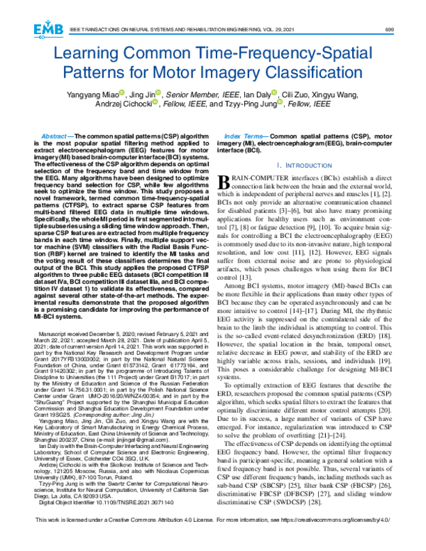 (PDF) Learning Common Time-Frequency-Spatial Patterns for Motor Imagery Classification