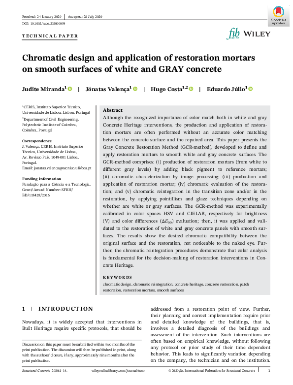(PDF) Chromatic design and application of restoration mortars on smooth surfaces of white and ...