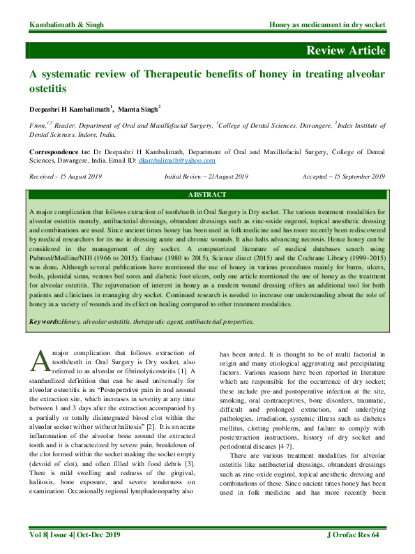 (PDF) A systematic review of Therapeutic benefits of honey in treating ...
