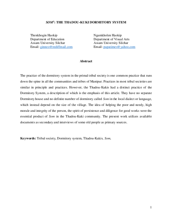 (PDF) SOM 1 : THE THADOU-KUKI DORMITORY SYSTEM