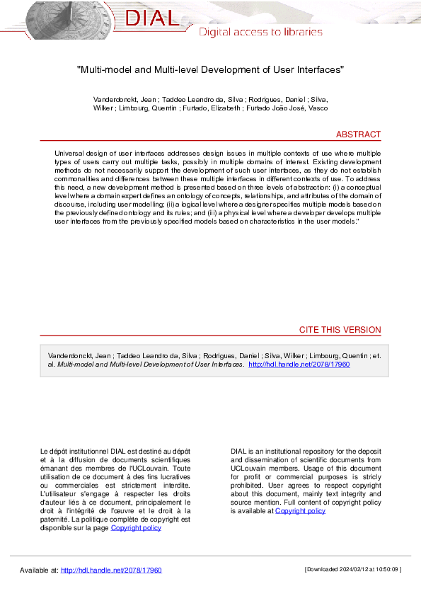 (PDF) Multi-Model and Multi-Level Development of User Interfaces