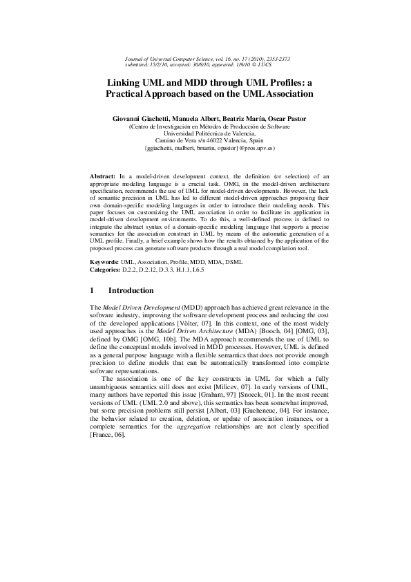 Pdf Linking Uml And Mdd Through Uml Profiles A Practical Approach Based On The Uml Association