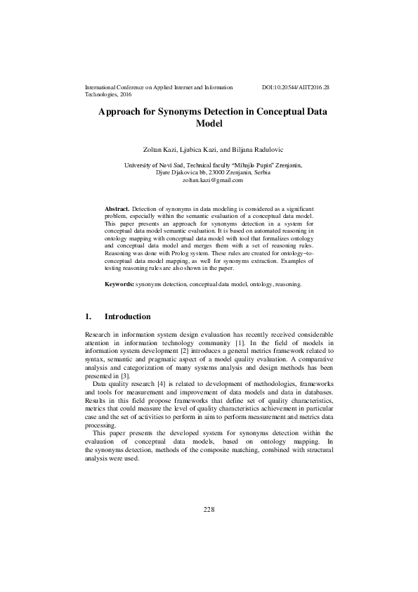 (PDF) Approach for Synonyms Detection in Conceptual Data Model