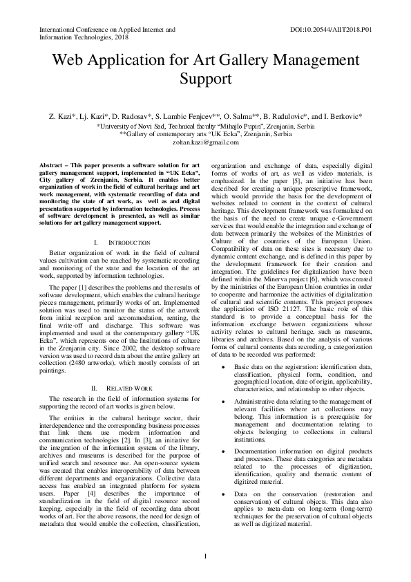 (PDF) Web Application for Art Gallery Management Support