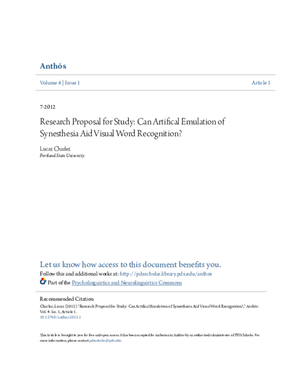 (PDF) Research Proposal for Study: Can Artificial Emulation of Synesthesia Aid Visual Word ...