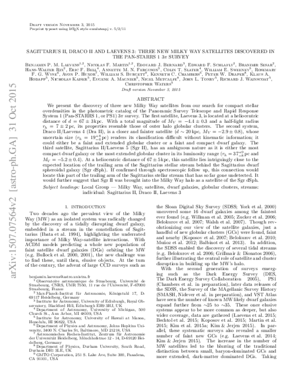 (PDF) SAGITTARIUS II, DRACO II AND LAEVENS 3: THREE NEW MILKY WAY ...