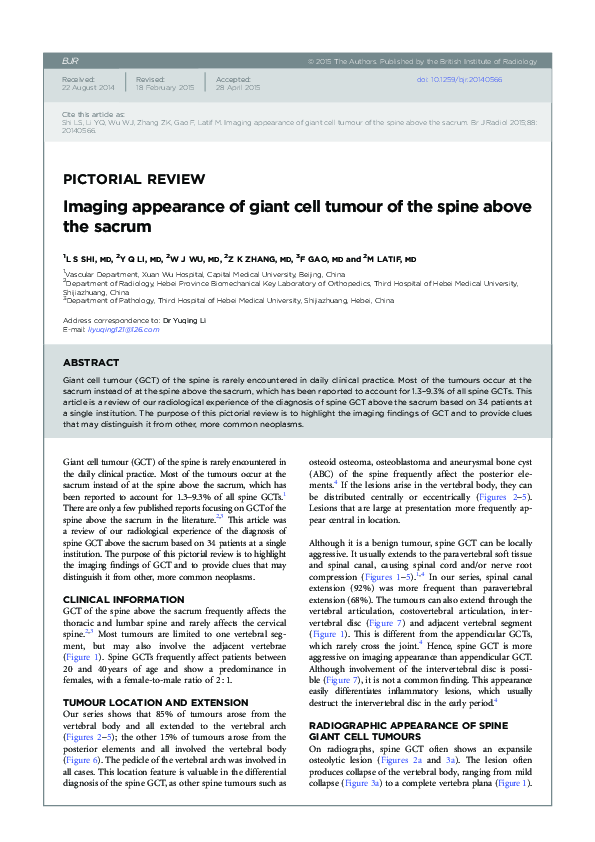 (PDF) Imaging appearance of giant cell tumor of the spine above the sacrum