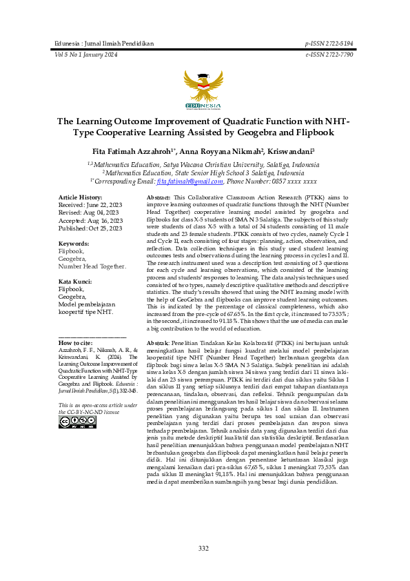 (PDF) The Learning Outcome Improvement of Quadratic Function with NHT-Type Cooperative Learning ...