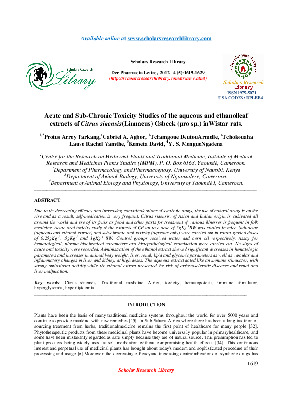 (PDF) Acute and sub-chronic toxicity studies of the aqueous and ...