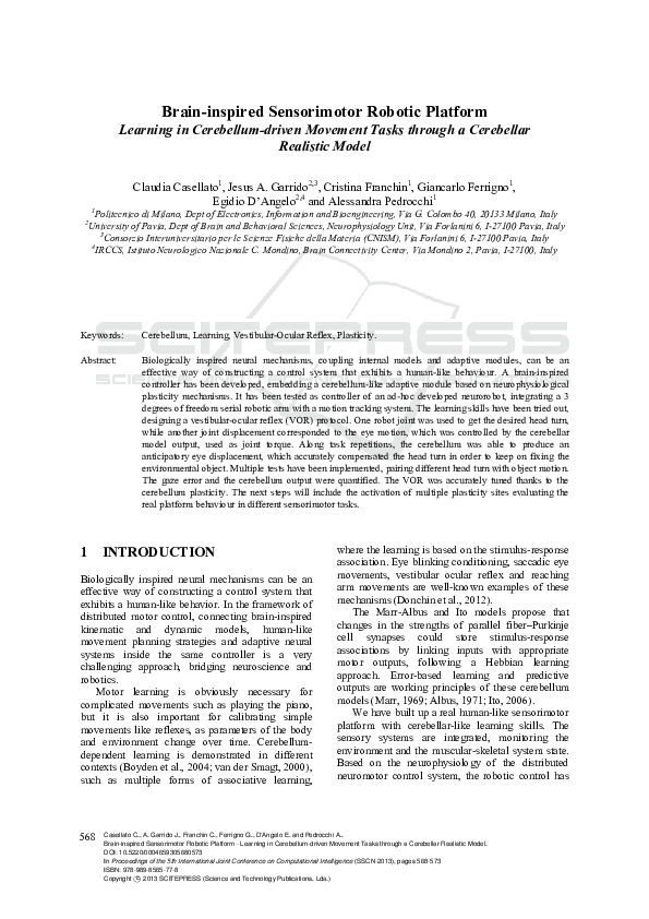 (PDF) Brain-inspired Sensorimotor Robotic Platform - Learning in Cerebellum-driven Movement ...
