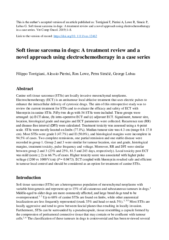 (PDF) Soft tissue sarcoma in dogs: A treatment review and a novel ...