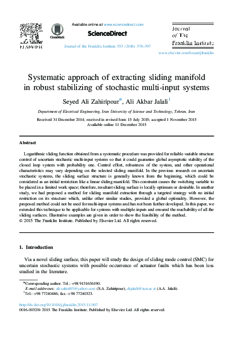 (PDF) Systematic approach of extracting sliding manifold in robust stabilizing of stochastic ...