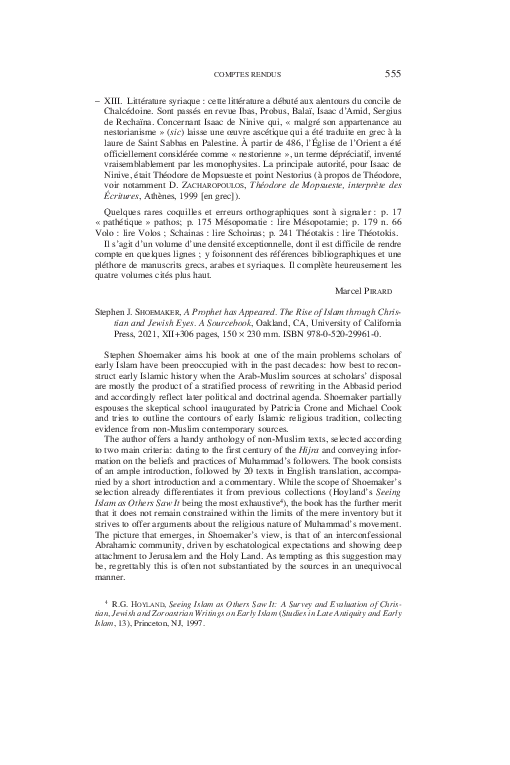 (PDF) Review of S. Shoemaker, A Prophet has Appeared. The Rise of Islam ...