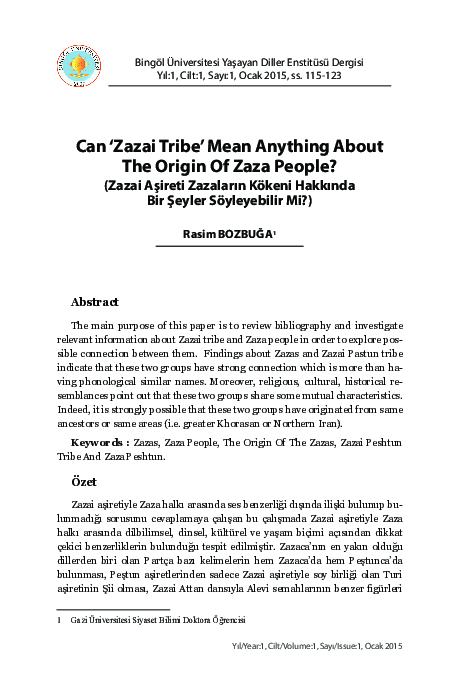 (PDF) Can ‘Zazai Tribe’ Mean Anything About The Origin Of Zaza People?