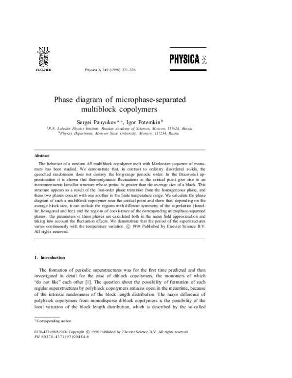 (PDF) Phase diagram of microphase-separated multiblock copolymers