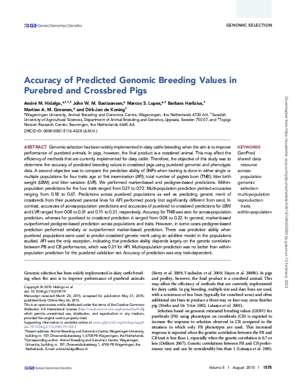 (PDF) Accuracy of Predicted Genomic Breeding Values in Purebred and ...