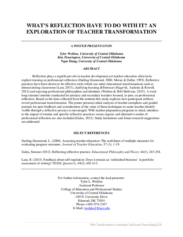 (PDF) What's Reflection Have to Do with it? an Exploration of Teacher ...