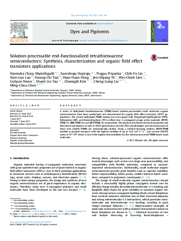 (PDF) Solution-processable end-functionalized tetrathienoacene semiconductors: Synthesis ...