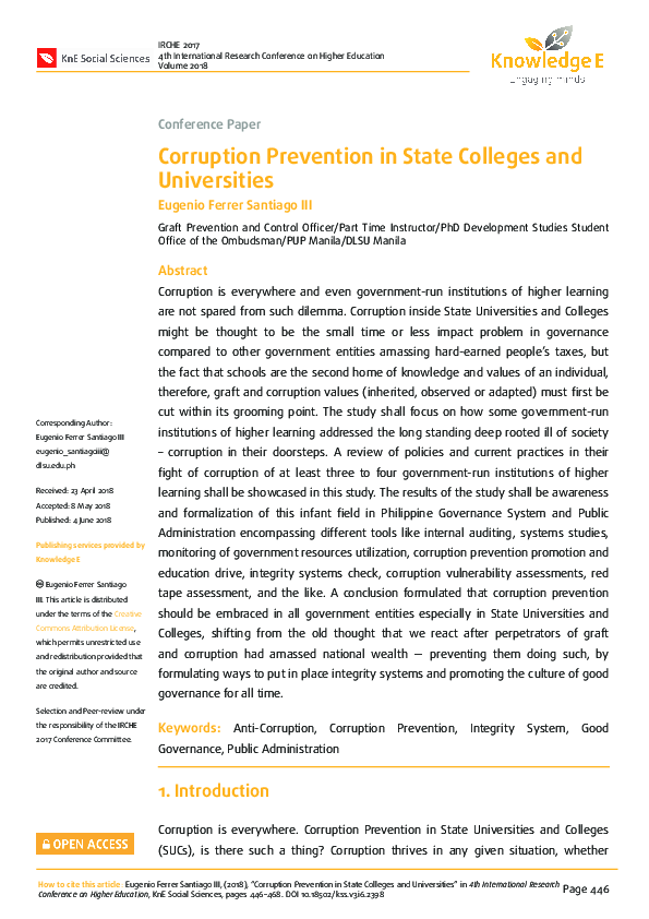 (PDF) Corruption Prevention in State Colleges and Universities
