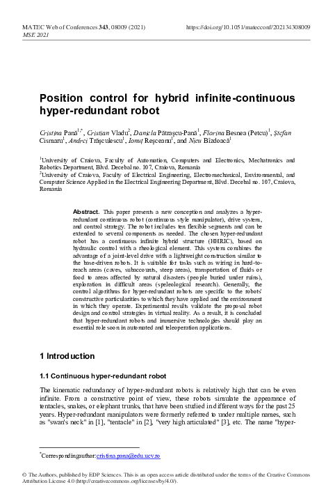 (PDF) Position control for hybrid infinite-continuous hyper-redundant robot