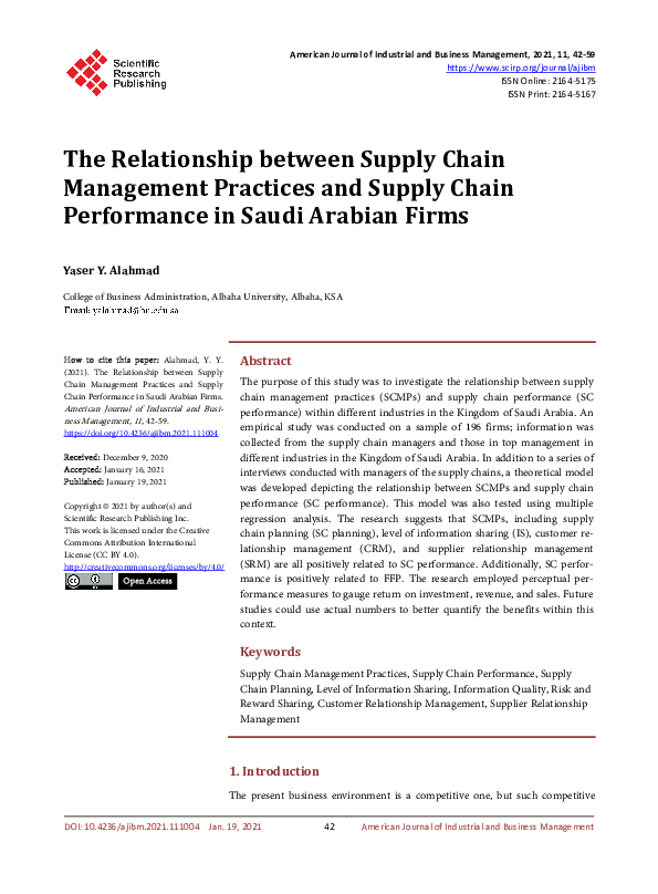 (PDF) The Relationship between Supply Chain Management Practices and Supply Chain Performance in ...