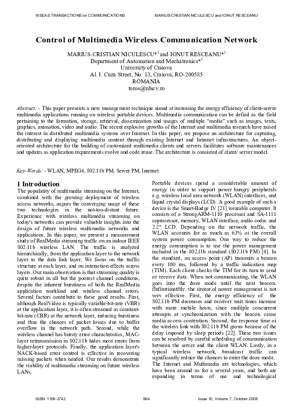 (PDF) Control of multimedia wireless communication network