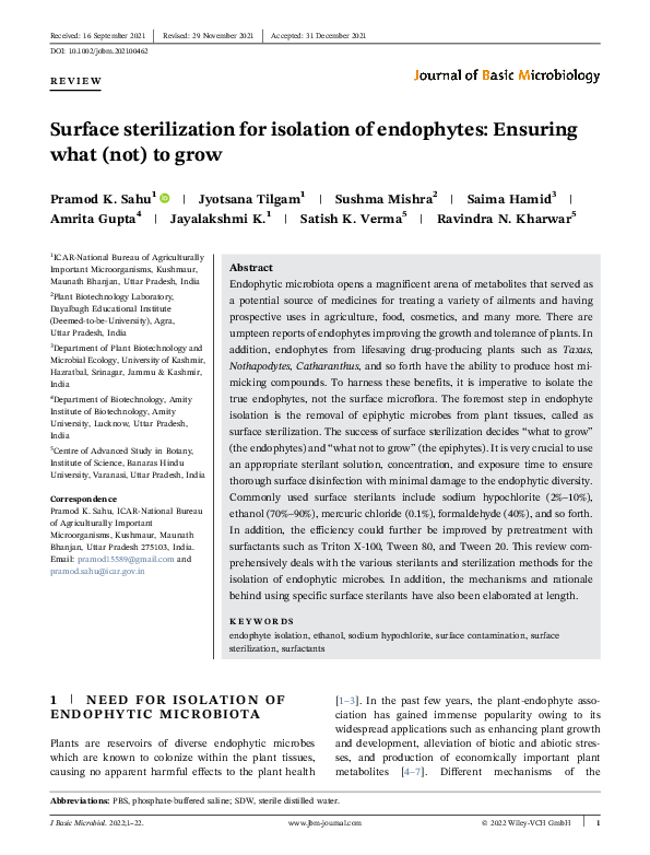 (PDF) Surface sterilization for isolation of endophytes: Ensuring what ...