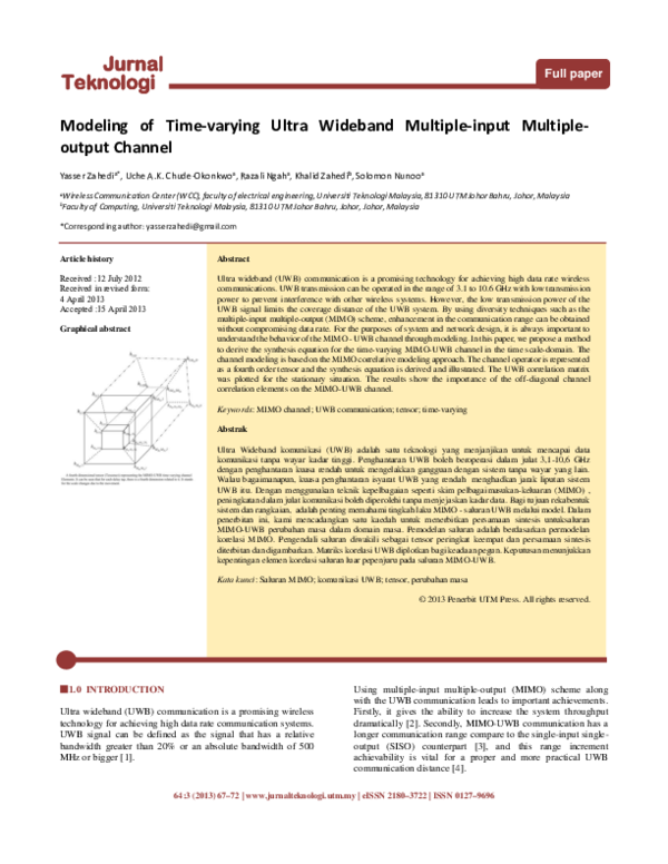 (PDF) Modeling of Time-varying Ultra Wideband Multiple-input Multiple ... (PDF) Modeling of Time-varying Ultra Wideband Multiple-input Multiple ...