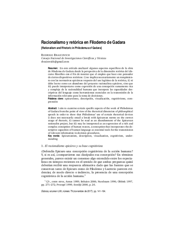 (PDF) Racionalismo y retórica en Filodemo de Gadara