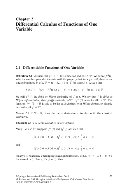 (PDF) Differential Calculus of Functions of One Variable