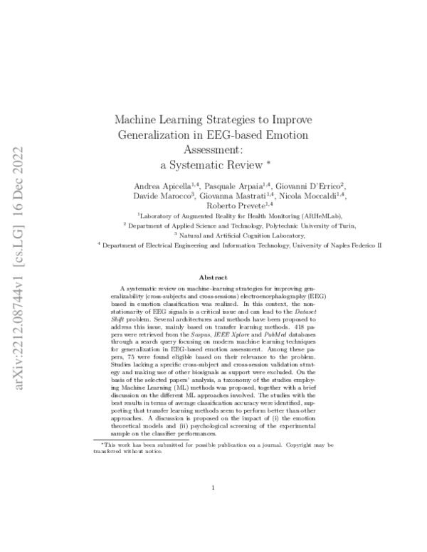 (PDF) Machine Learning Strategies to Improve Generalization in EEG-based Emotion Assessment: \\a ...
