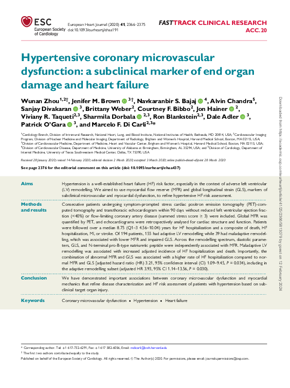 (PDF) Hypertensive coronary microvascular dysfunction: a subclinical ...