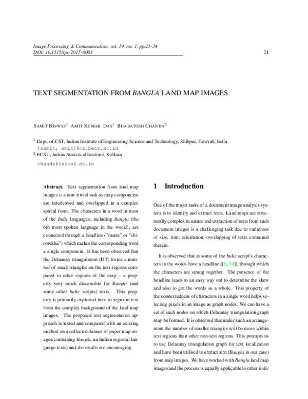 (PDF) Text Segmentation from Bangla Land Map Images