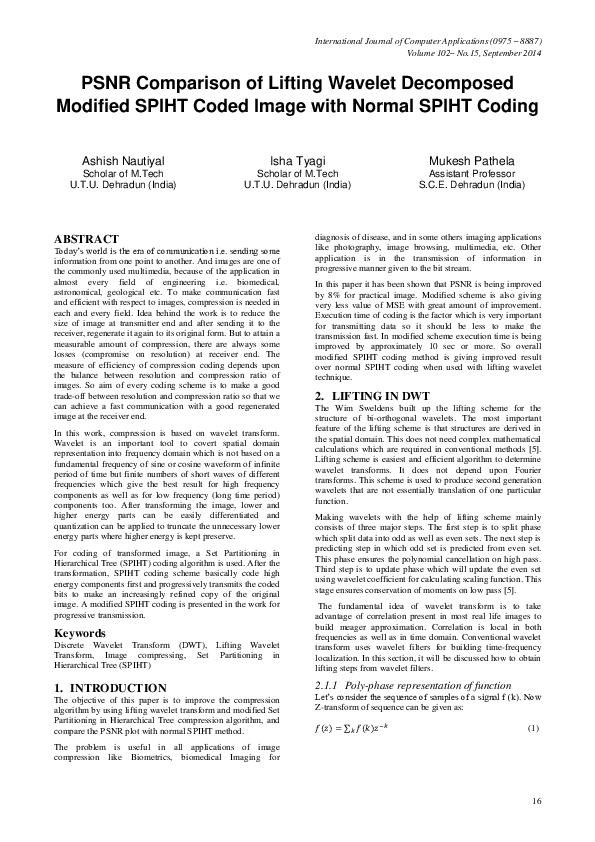(PDF) PSNR Comparison of Lifting Wavelet Decomposed Modified SPIHT Coded Image with Normal SPIHT ...