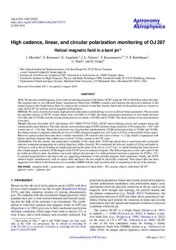 (PDF) High cadence, linear and circular polarization monitoring of OJ ...