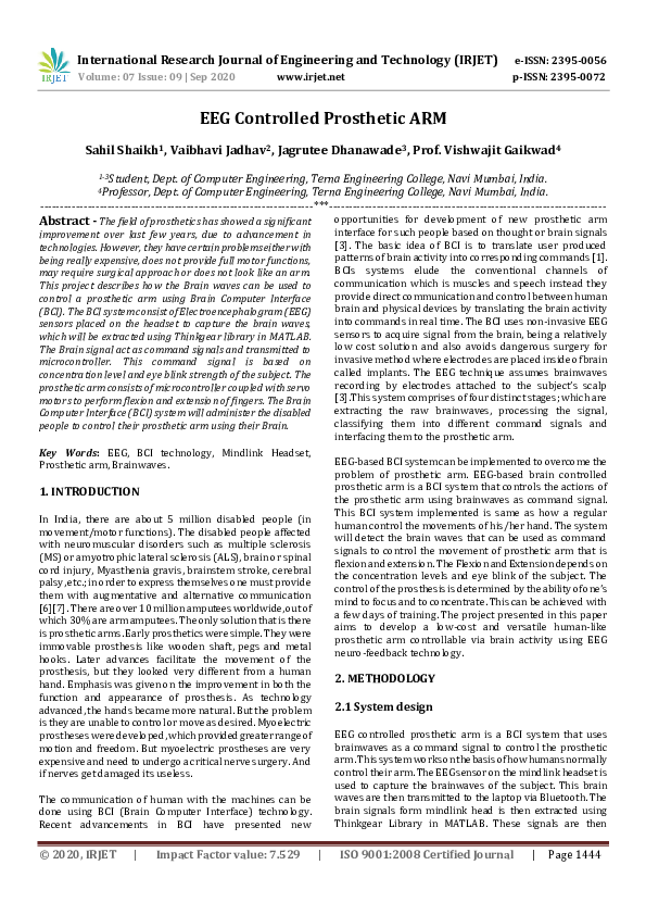 (PDF) Eeg Controlled Prosthetic Arm