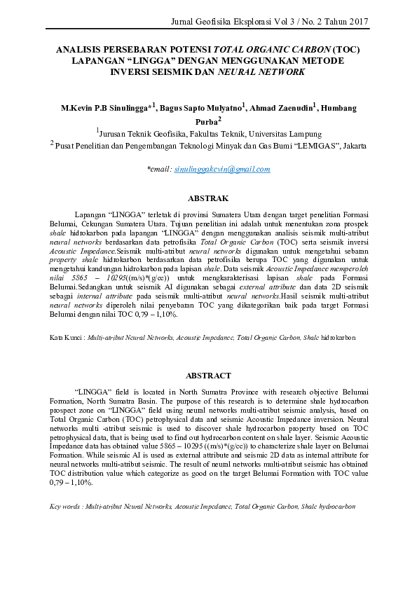 (PDF) Analisis Persebaran Potensi Total Organic Carbon (Toc) Lapangan ...